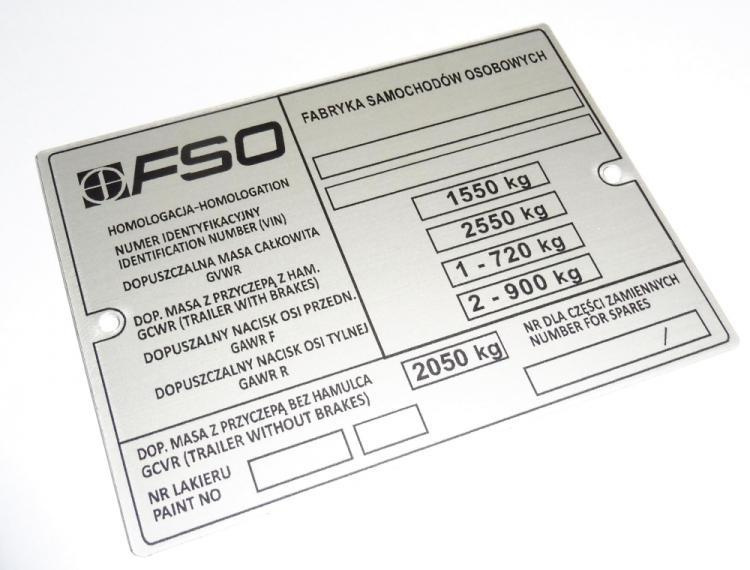 Polonez FSO 81-88 tabliczka znamionowa DMC 1550 kg | P \ Polonez FSO ...