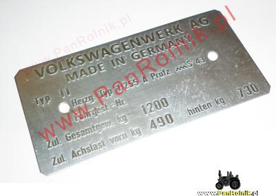 Volkswagen Garbus typ 11 DMC 1200 kg tabliczka znamionowa | V ...