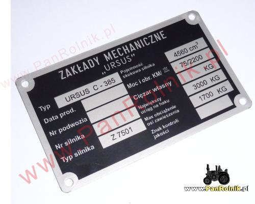 Ursus C 385 (ciągnik) tabliczka znamionowa główna | U \ Ursus | Sklep ...
